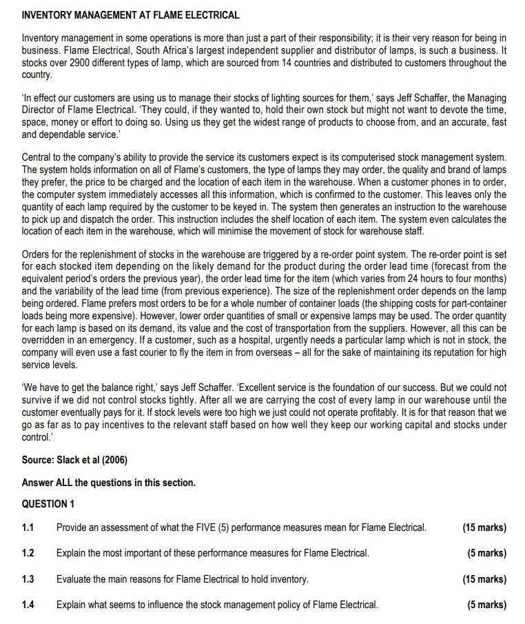 Solved INVENTORY MANAGEMENT AT FLAME ELECTRICAL Inventory | Chegg.com