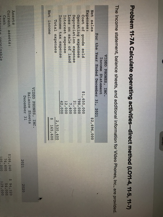 Solved Problem 11-7A Calculate operating activities-direct | Chegg.com