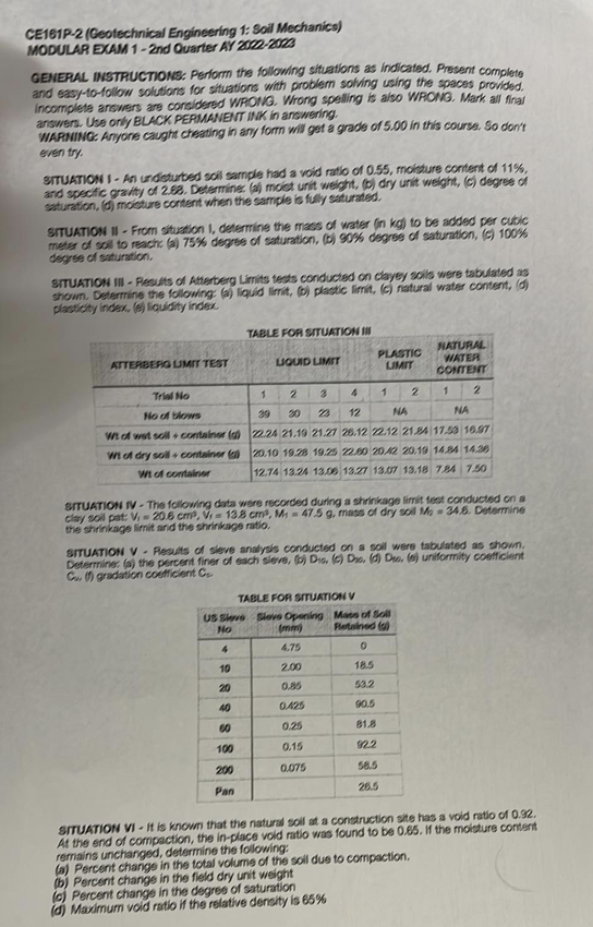 Solved CE161P-2 (Geotechnical Engineering 1: Soil Mechanics) | Chegg.com