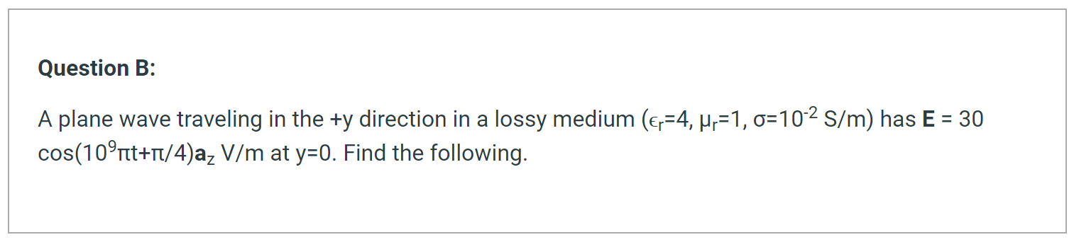 Solved Question B: A plane wave traveling in the +y | Chegg.com