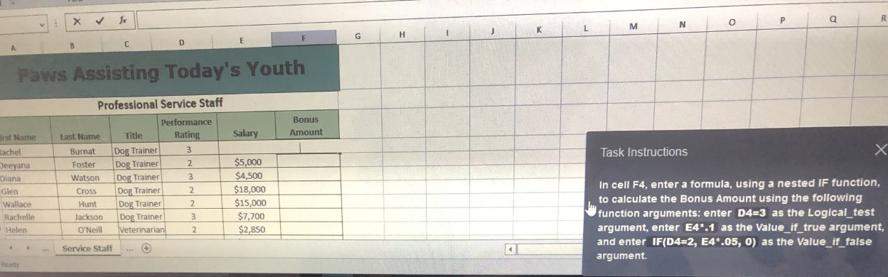 Solved In Cell F4 Enter A Formula Using A Nested If