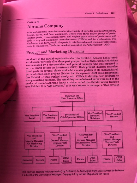 Solved Chapter 5 Profit Centers 225 Case 5-4 Abrams Company | Chegg.com