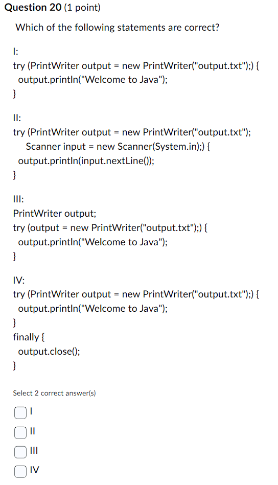 Solved Question 20 (1 point) Which of the following | Chegg.com