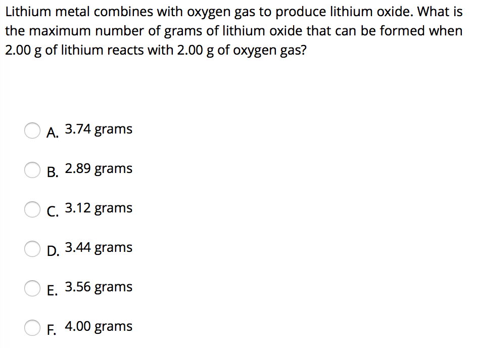 Solved Lithium metal combines with oxygen gas to produce | Chegg.com