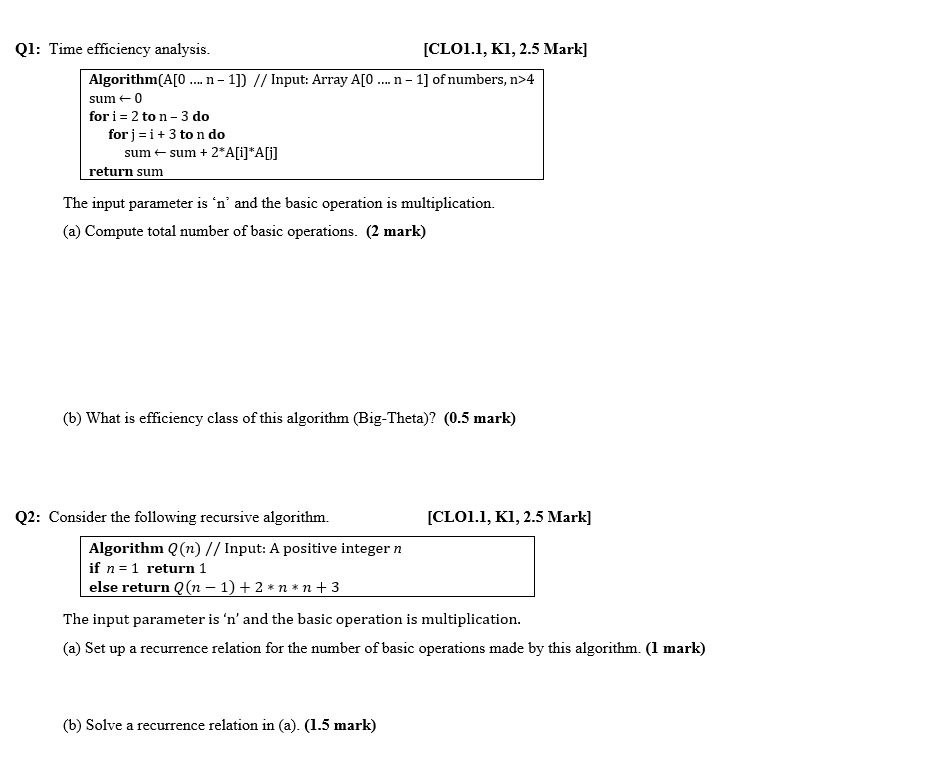 Solved The input parameter is ' n ' and the basic operation | Chegg.com