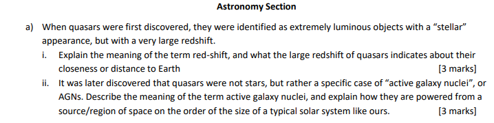 Solved Astronomy Section a) When quasars were first | Chegg.com