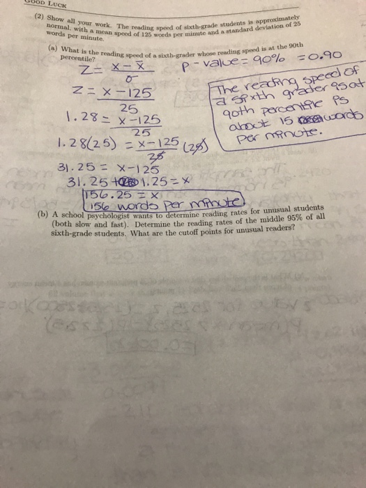 Solved The reading speed of sixth-grade students is | Chegg.com