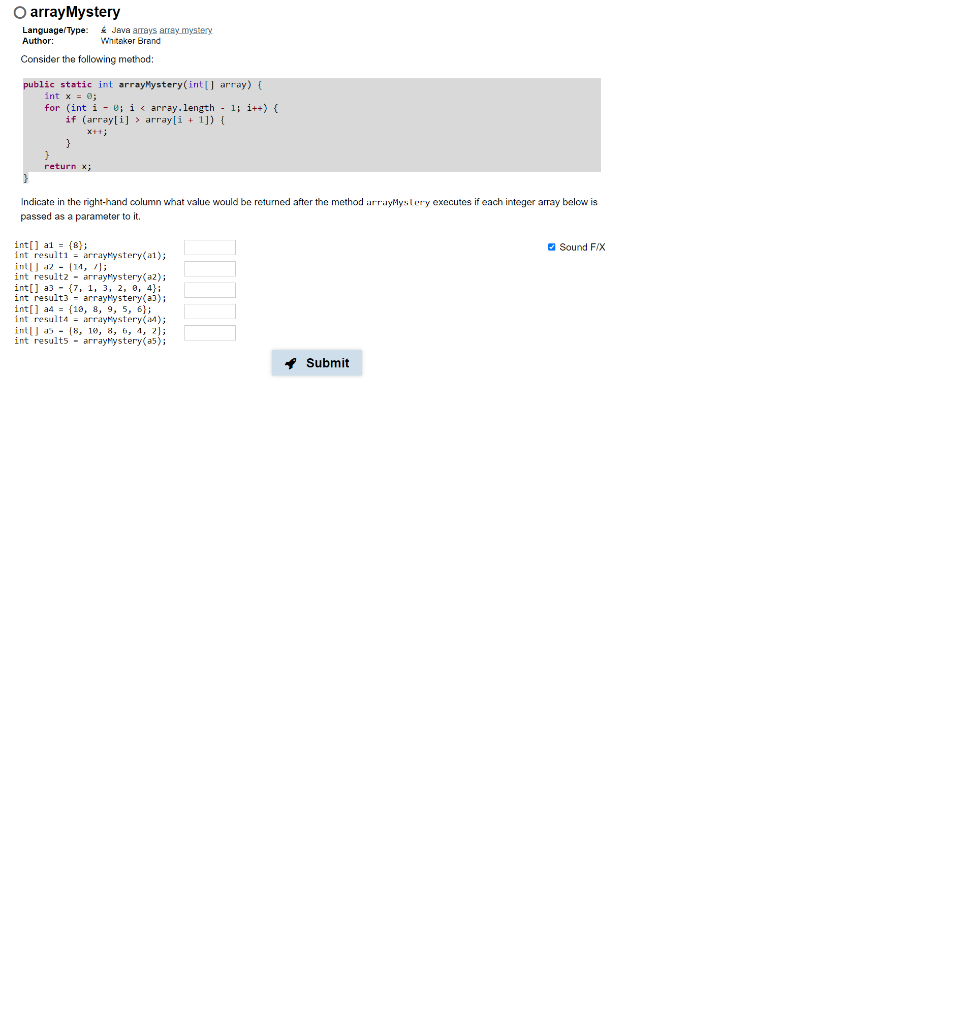 Solved array Mystery Language/Type: Java amays array mystery | Chegg.com