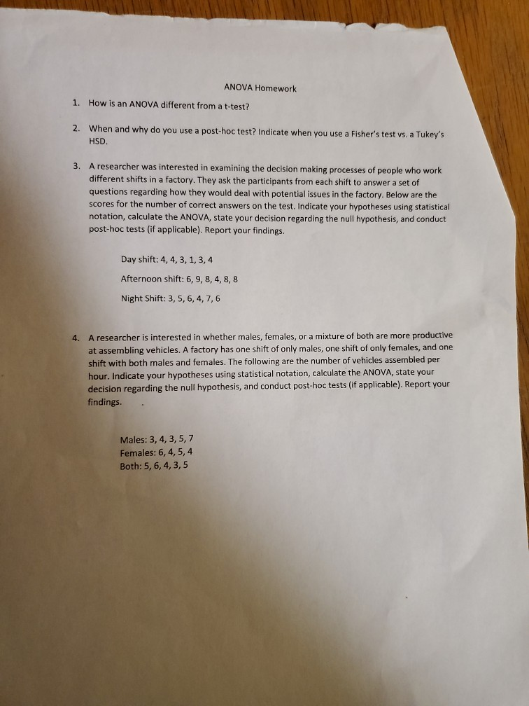 Solved ANOVA Homework 1. How is an ANOVA different from a | Chegg.com