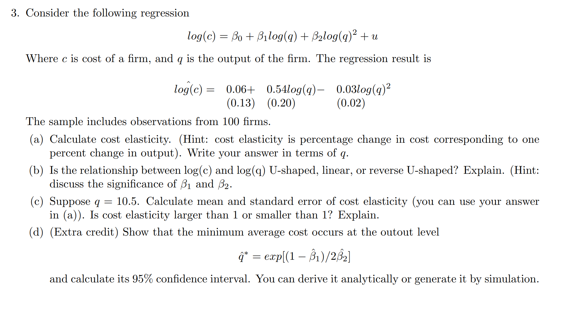 Solved 3. Consider the following regression | Chegg.com