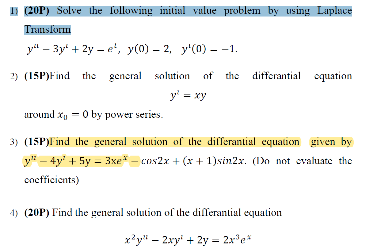 Solved 1) (20P) Solve the following initial value problem by | Chegg.com