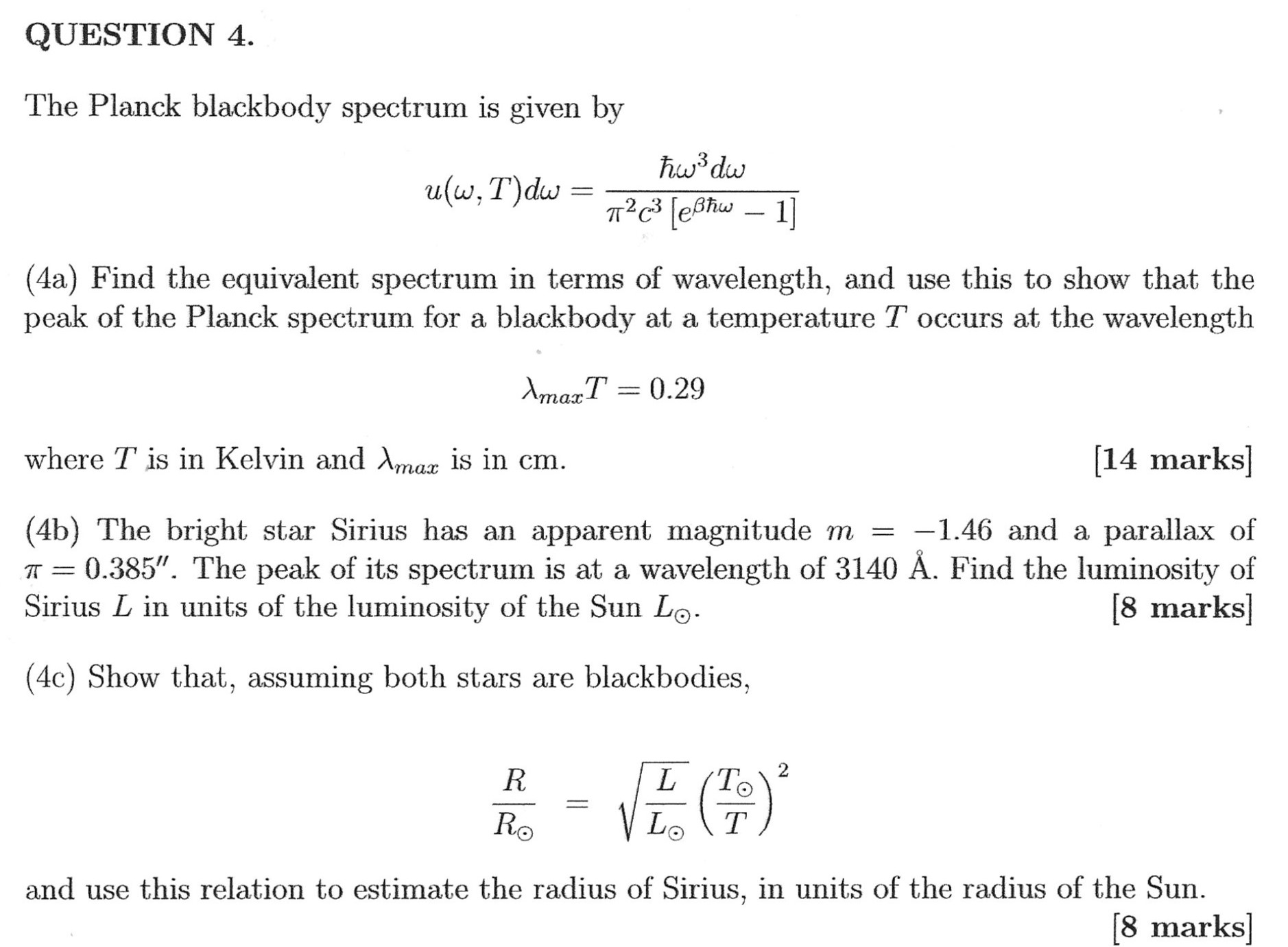 Solved QUESTION 4.The Planck blackbody spectrum is given | Chegg.com