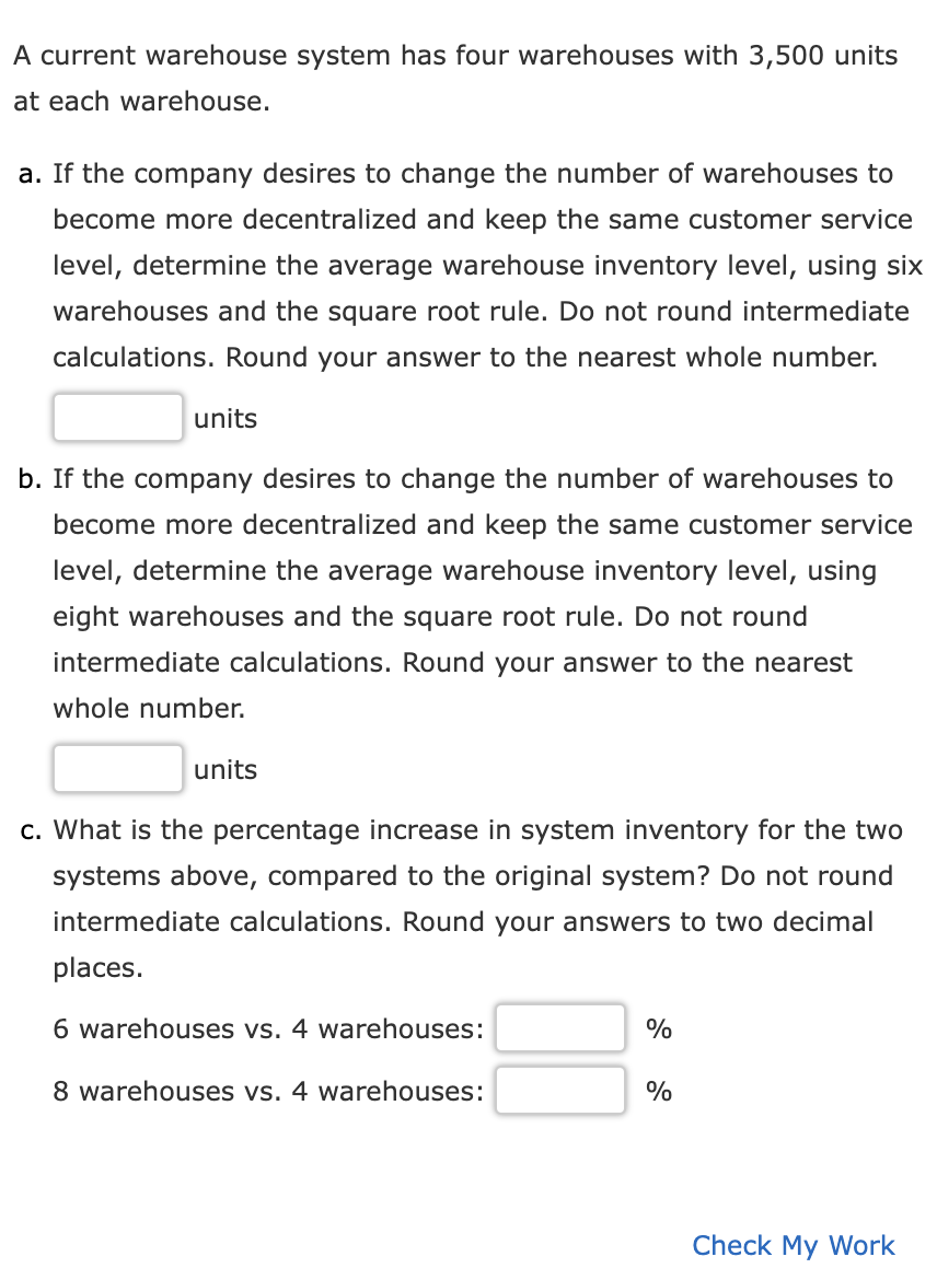 Solved level, determine the average warehouse inventory | Chegg.com