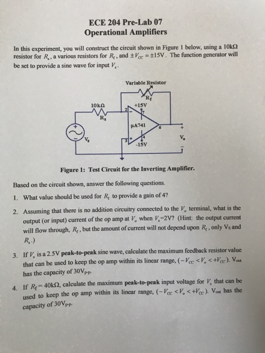 Solved ECE 204 Pre-Lab 07 Operational Amplifiers In this | Chegg.com