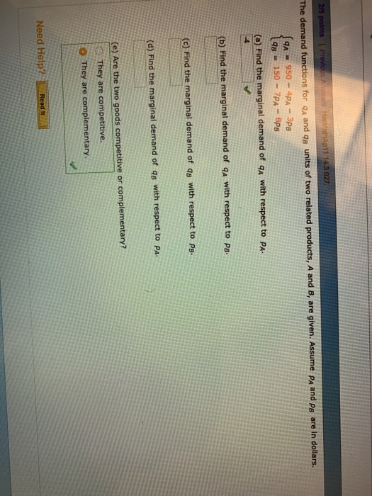 Solved Hai 11 14.3.028 The demand functions for qa and qg | Chegg.com