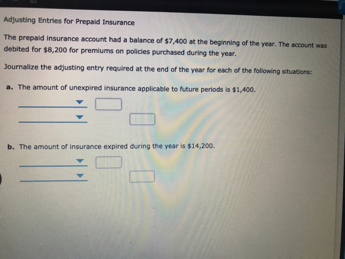 Solved Adjusting Entries for Prepaid Insurance The prepaid | Chegg.com