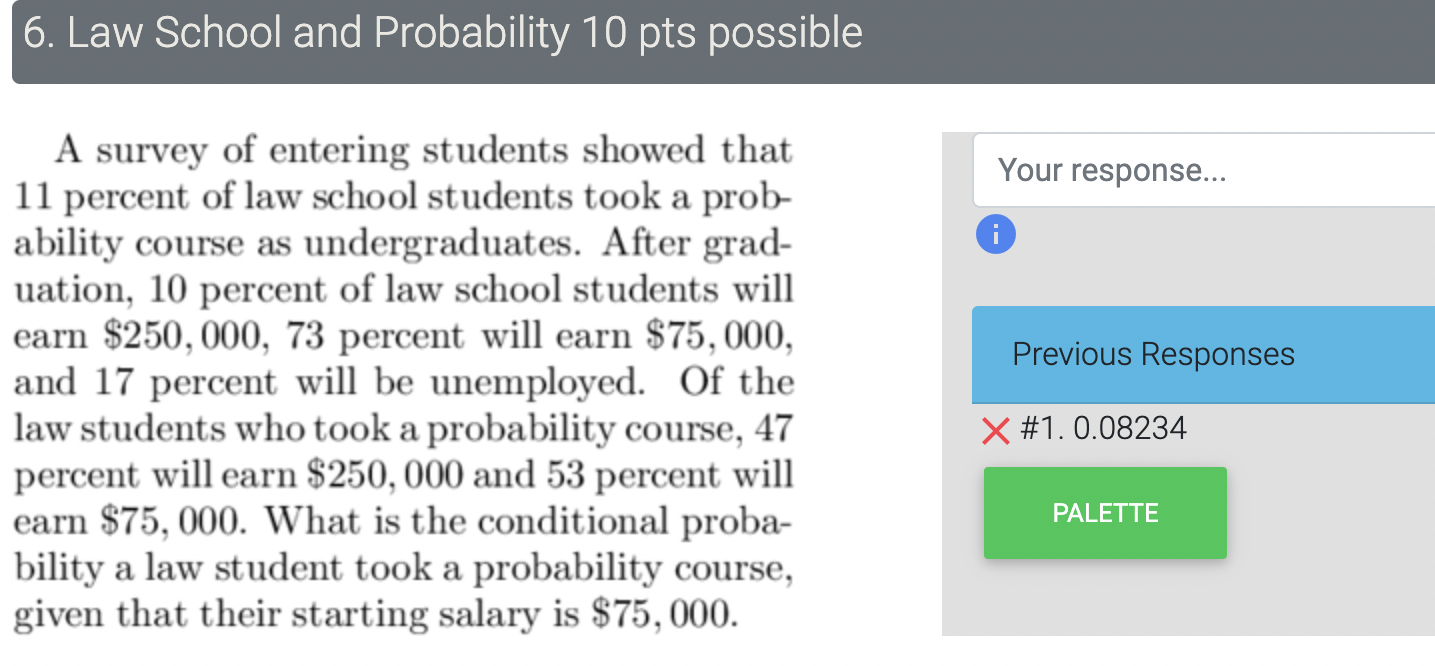 Solved 6. Law School and Probability 10 pts possible A | Chegg.com