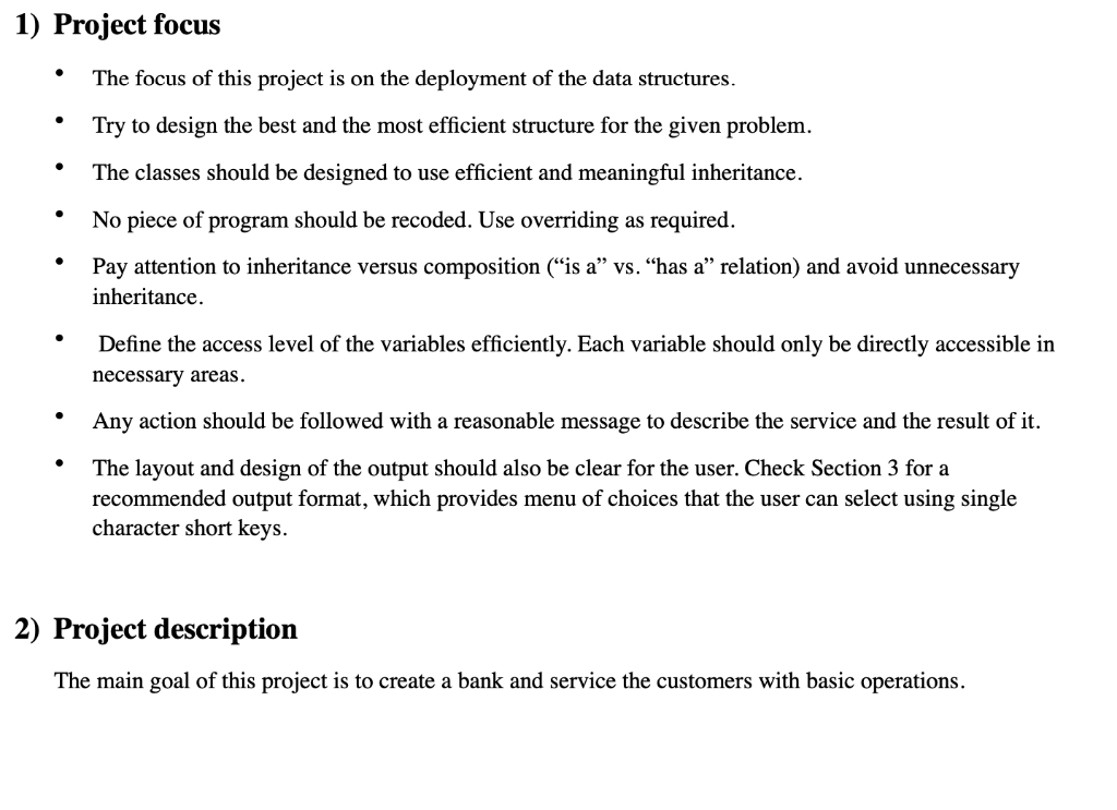 Solved 1) Project focus The focus of this project is on the | Chegg.com