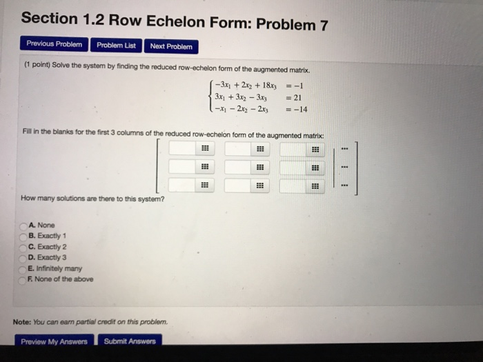 Solved Section 1.2 Row Echelon Form: Problem 7 Previous | Chegg.com