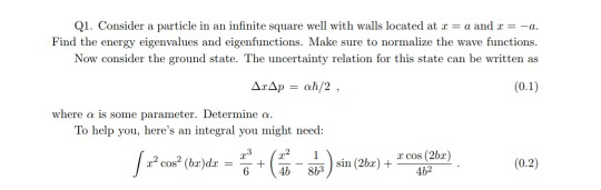 Solved Qi. Consider a particle in an infinite square well | Chegg.com