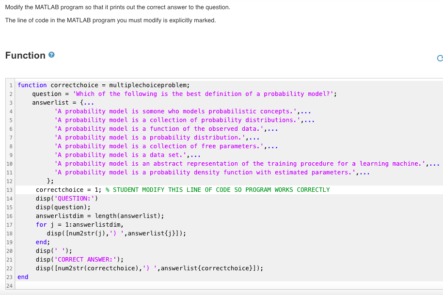 Solved Modify the MATLAB program so that it prints out the | Chegg.com