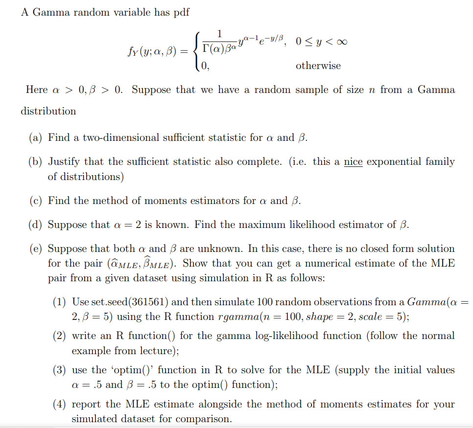 Solved A Gamma random variable has pdf 0 0,3 > 0. Suppose | Chegg.com