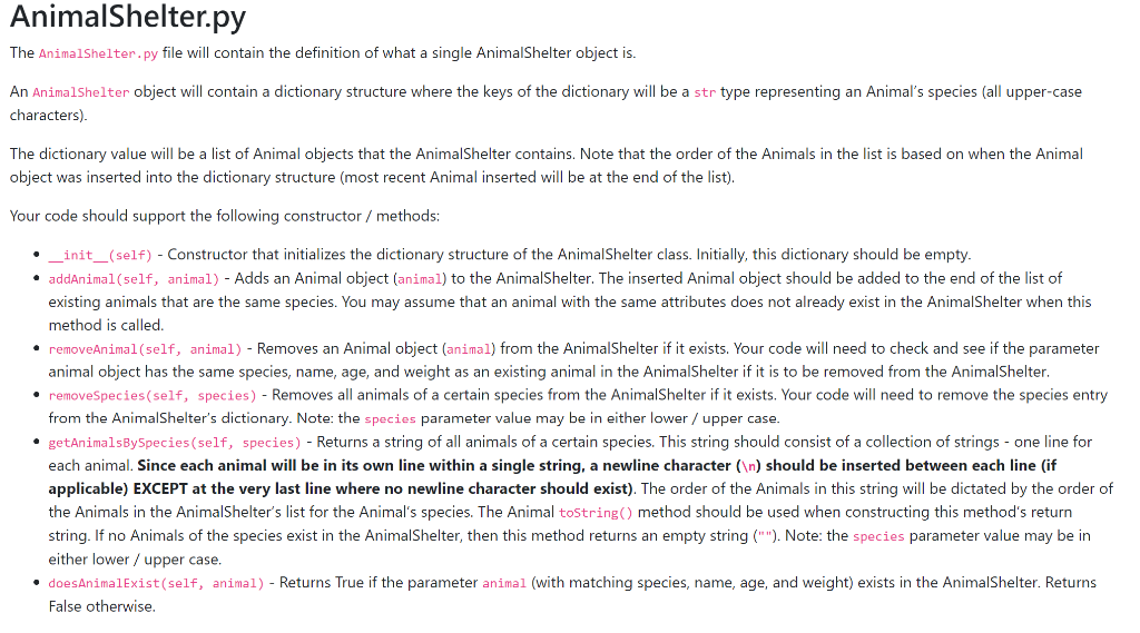 Solved You will need to create two files: - Animal. py - | Chegg.com