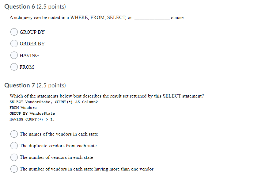 Solved WITH Top5 AS (SELECT TOP 5 VendorID, | Chegg.com