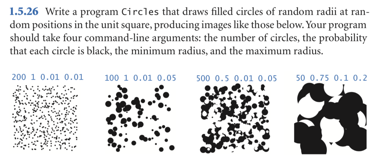 Solved 1.5.26 Write a program Circles that draws filled | Chegg.com