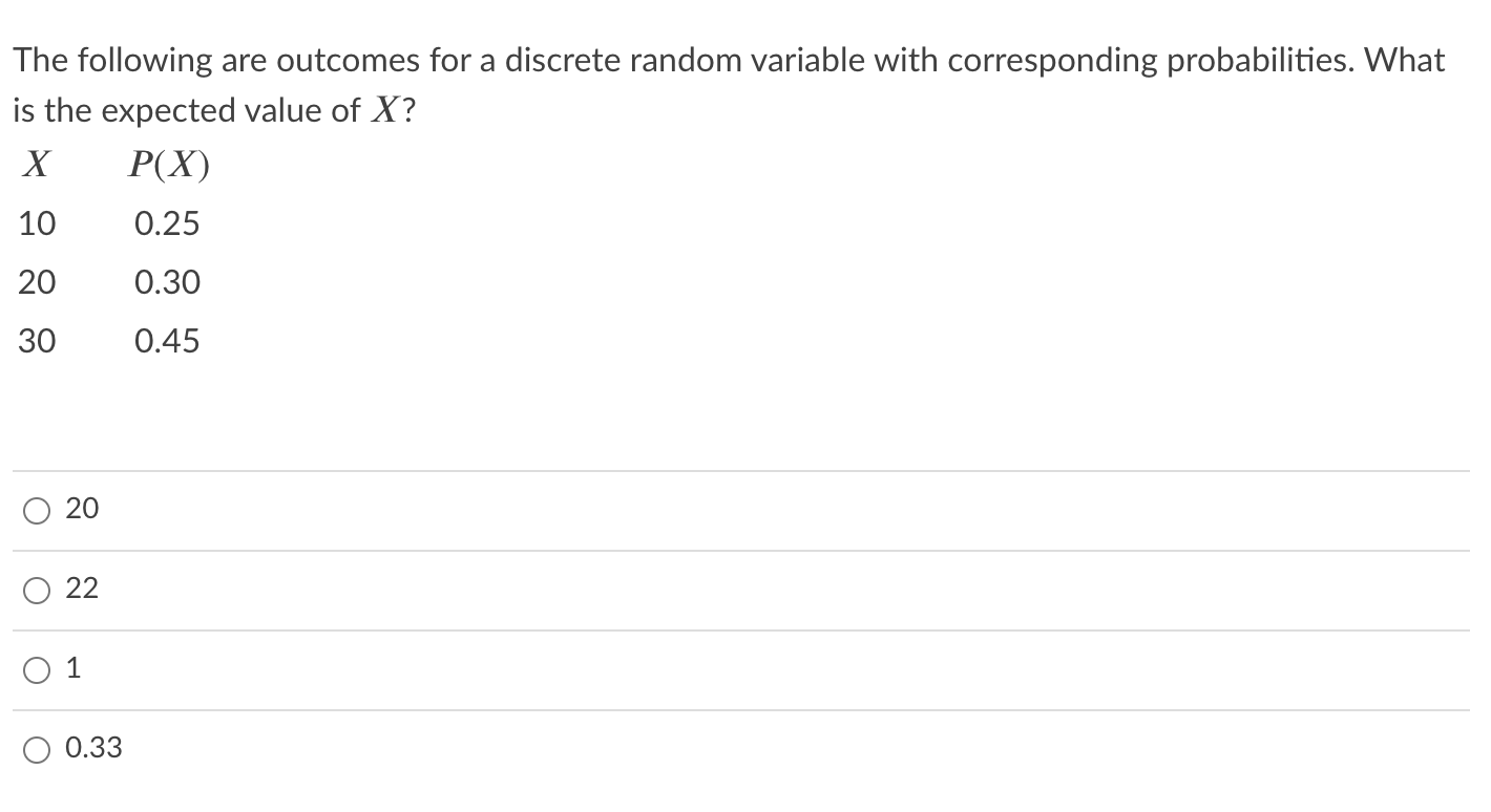 Solved The following are outcomes for a discrete random | Chegg.com