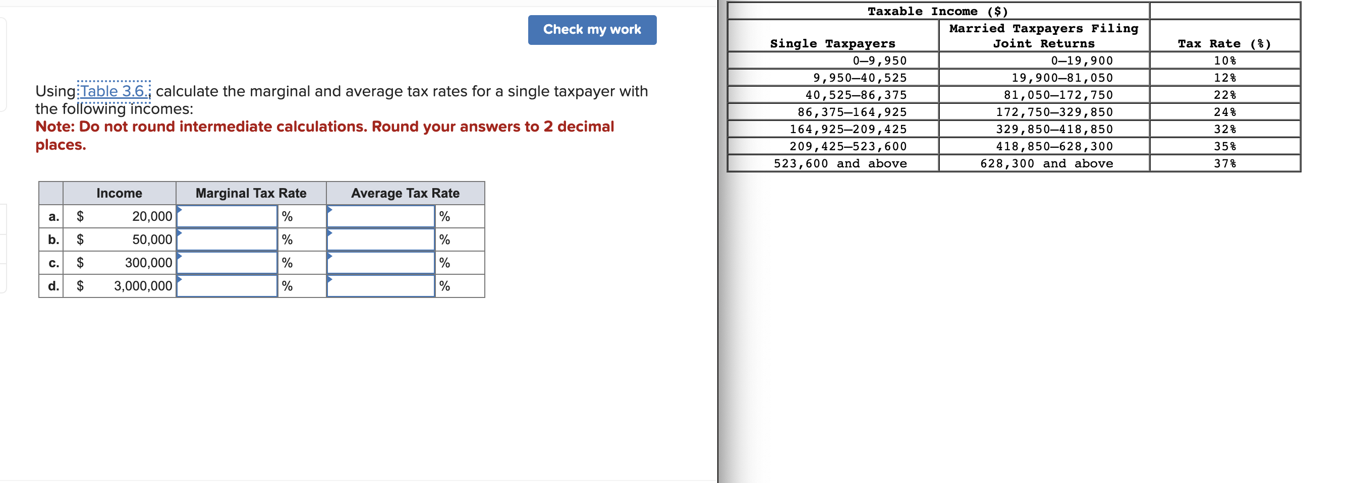 Solved Using calculate the marginal and average tax rates | Chegg.com