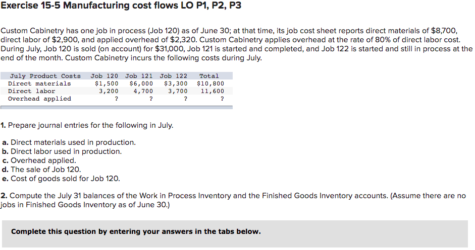 Solved Exercise 15-5 Manufacturing cost flows LO P1, P2, P3 | Chegg.com