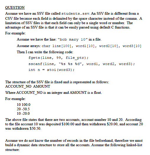 QUESTION Assume we have an SSV file called | Chegg.com