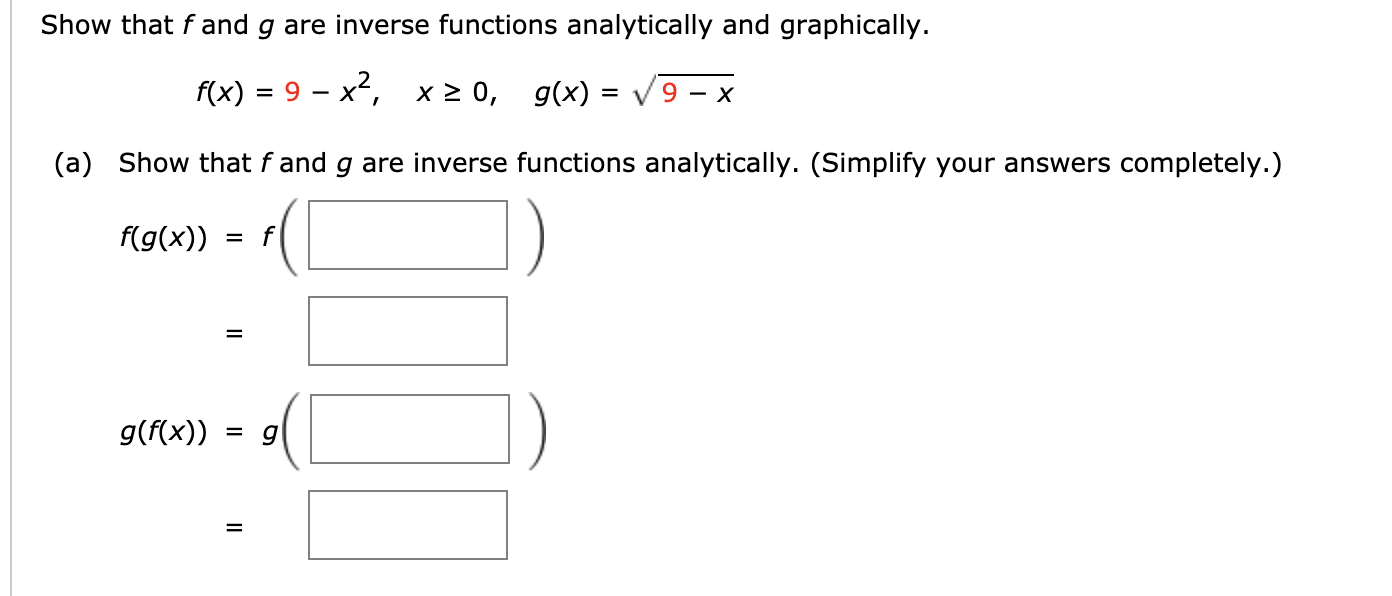 Solved Show that fand g are inverse functions analytically | Chegg.com