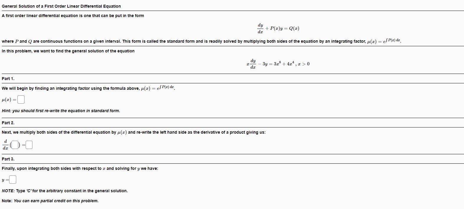 Solved General Solution of a First Order Linear Differential | Chegg.com