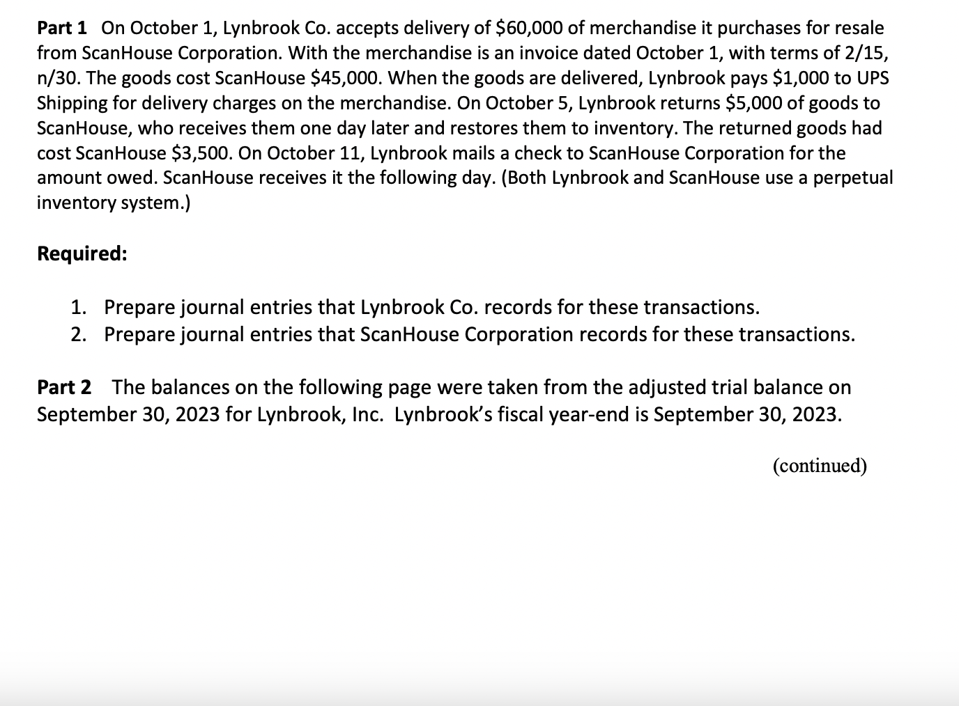 Solved On October 1, Lynbrook Co. accepts delivery of | Chegg.com