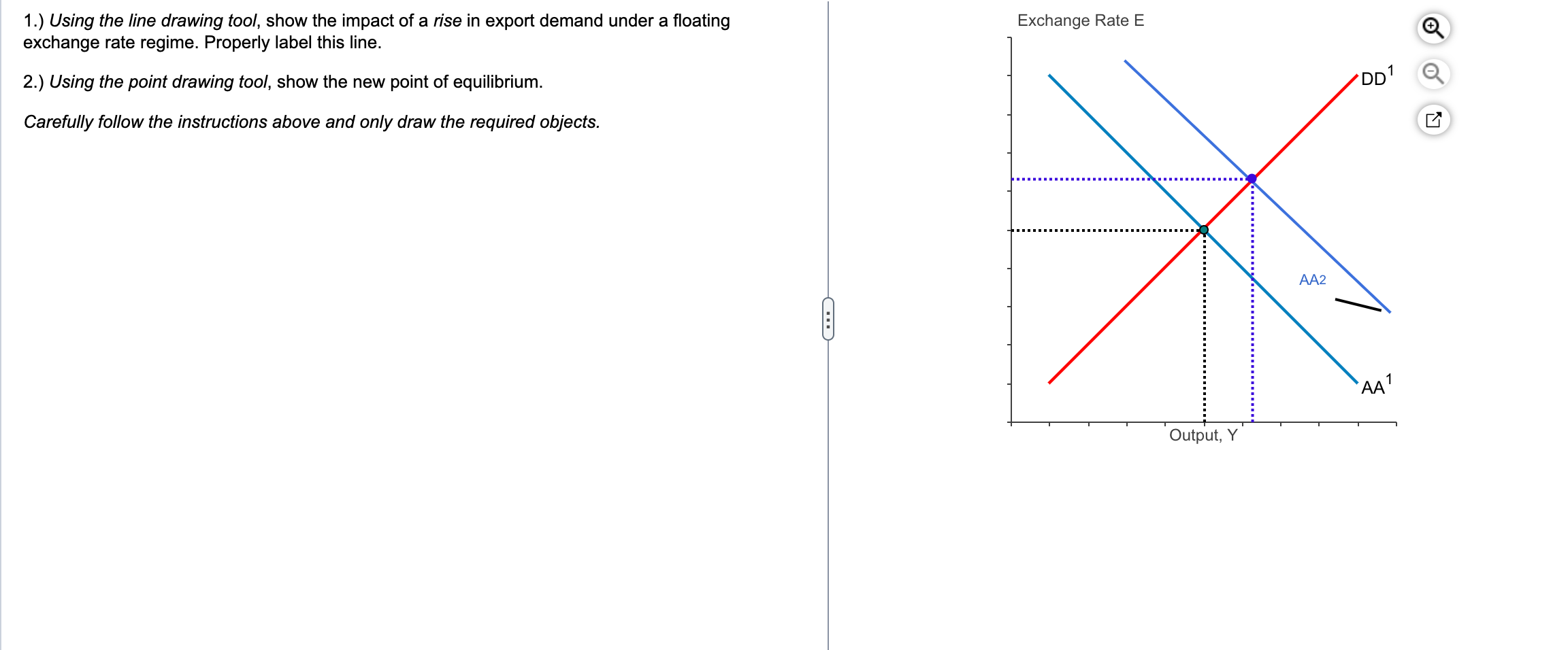 Solved 1.) ﻿Using the line drawing tool, show the impact of | Chegg.com