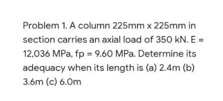 Problem 1. A column 225mm x 225mm in section carries | Chegg.com