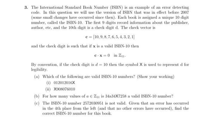 Solved 3. The International Standard Book Number (ISBN) is | Chegg.com