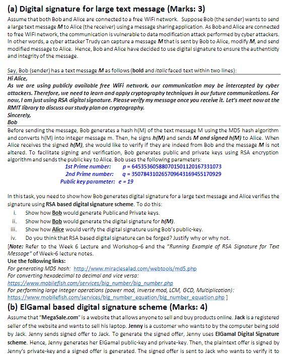 Solved of Digital Signature (Marks: 7) Q2. Application The | Chegg.com