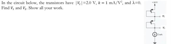 Solved In the circuit below, the transistors have ∣Vt∣=2.0 | Chegg.com