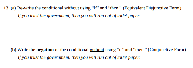Solved 13. (a) Re-write the conditional without using “if' | Chegg.com
