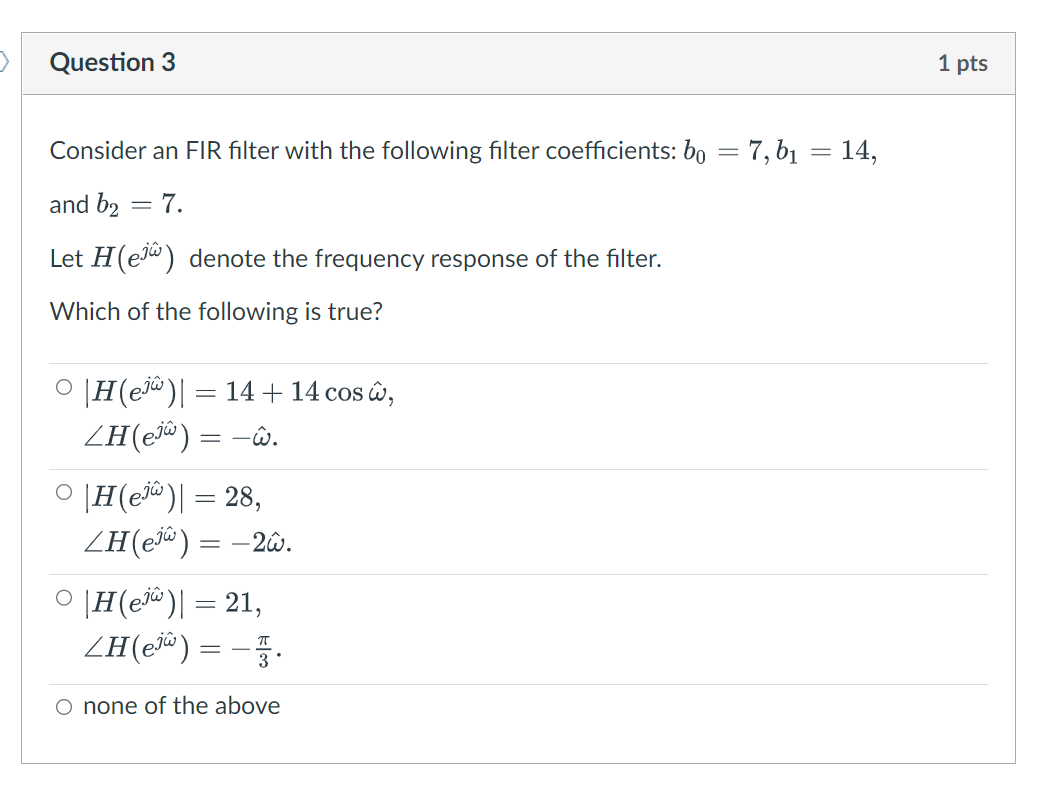 Solved Consider an FIR filter with the following filter | Chegg.com