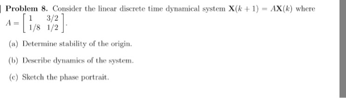 Solved Proble 8. Consider the linear discrete time dynamical | Chegg.com