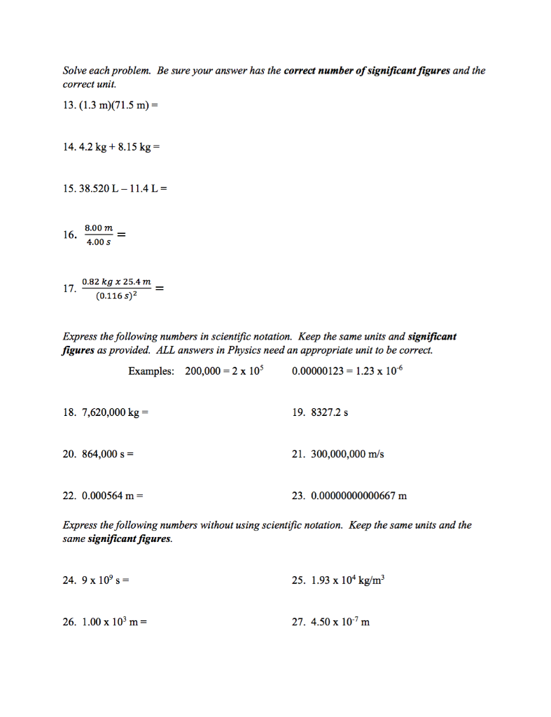 Solved . Part I - Significant Figures and Scientific | Chegg.com