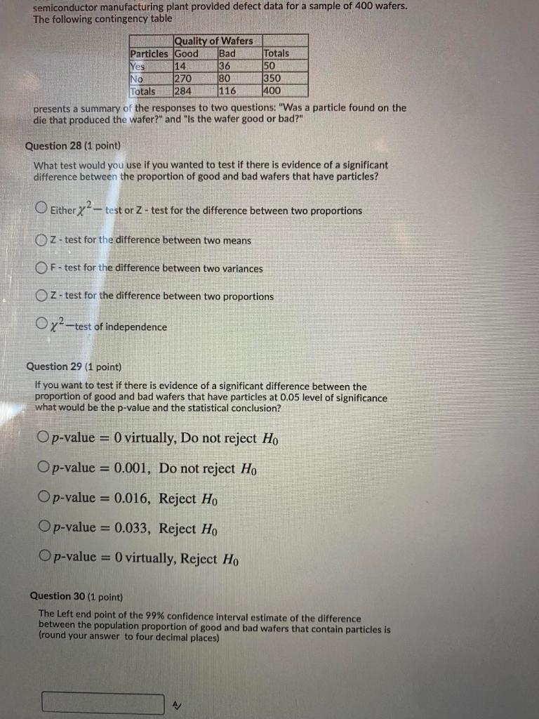 Solved semiconductor manufacturing plant provided defect | Chegg.com