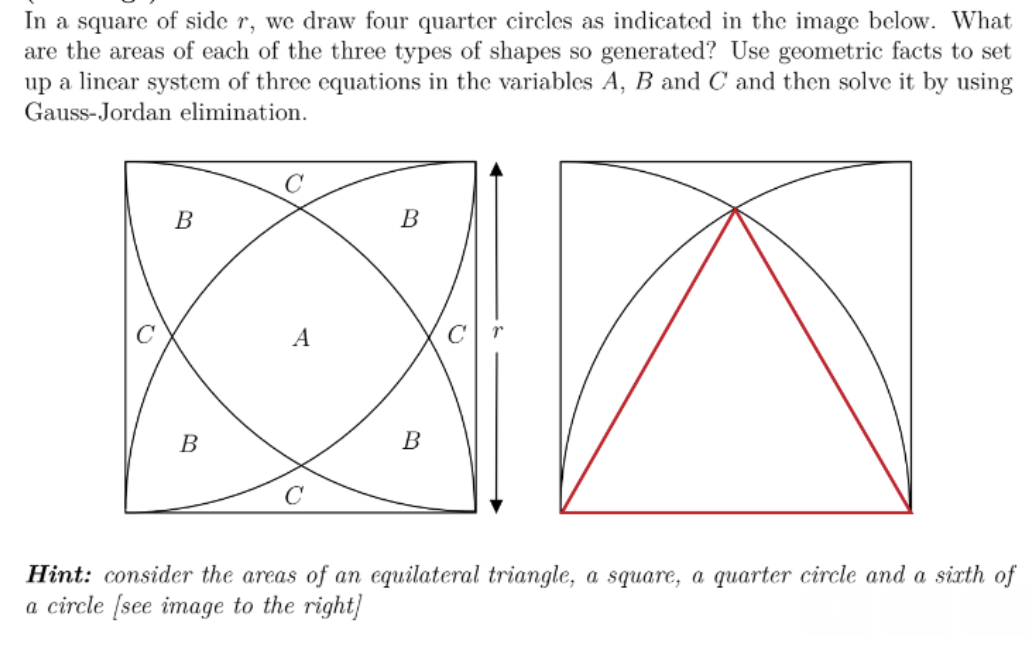 Solved In a square of side r, we draw four quarter circles | Chegg.com
