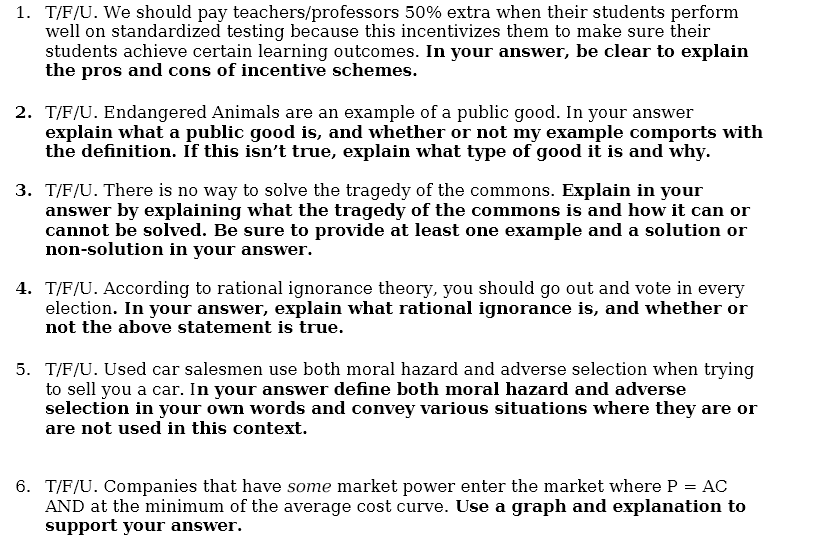 Solved 1. T/F/U. We should pay teachers/professors 50% extra | Chegg.com