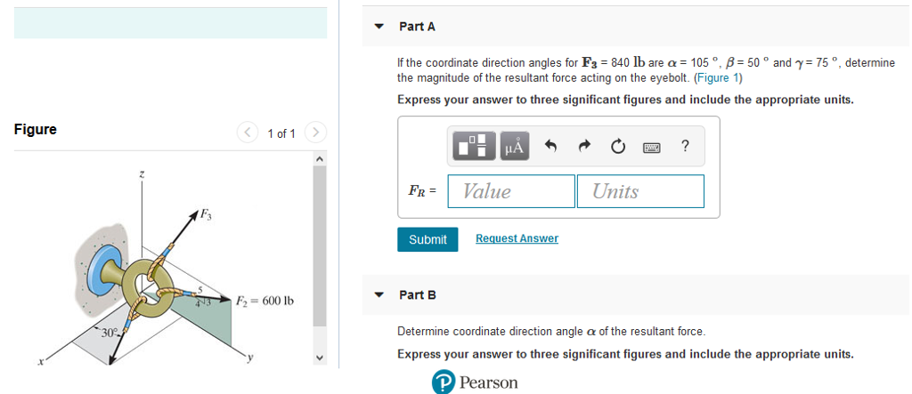 Solved Part B: Determine coordinate direction angle α of | Chegg.com