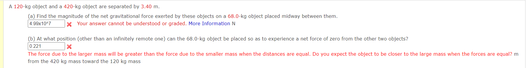 Solved A 120−kg object and a 420−kg object are separated by | Chegg.com